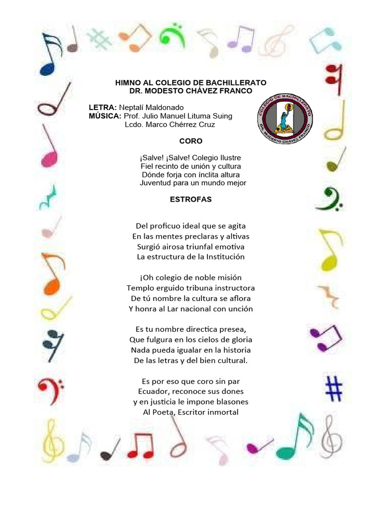 Letra Del Himno Al Colegio | PDF