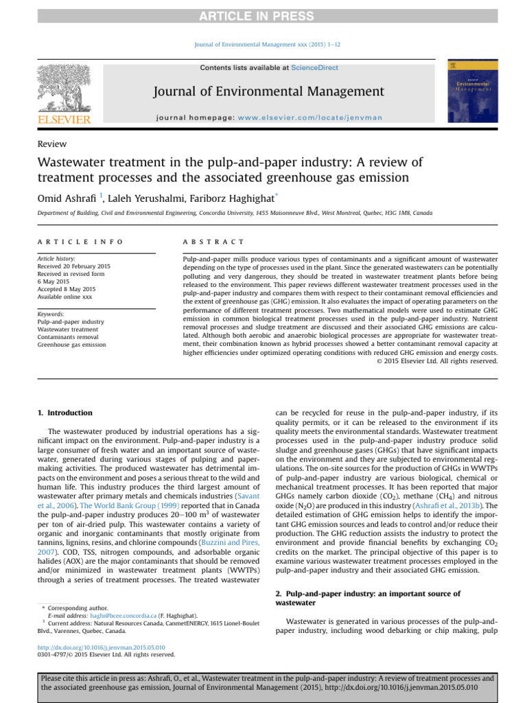 Wastewater Treatment in Pulp-Paper Industry | PDF | Anaerobic Digestion | Sewage Treatment