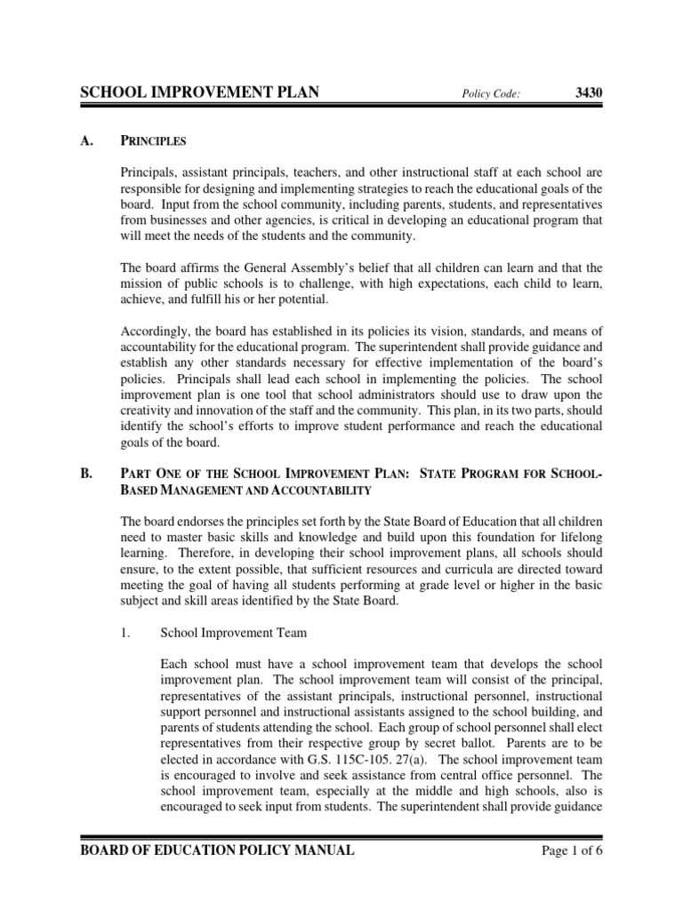 3430SchoolImprovementPlan - SIP Plan | PDF | Education Reform | Teachers