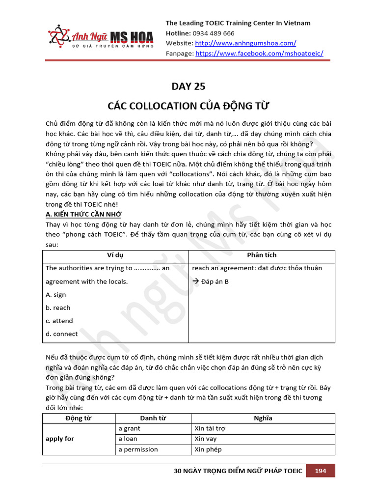 Day 25. Các Collocation C A Đ NG T | PDF