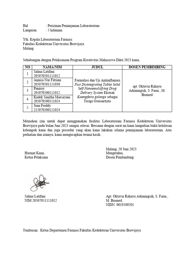 Surat Izin Penggunaan Lab | PDF