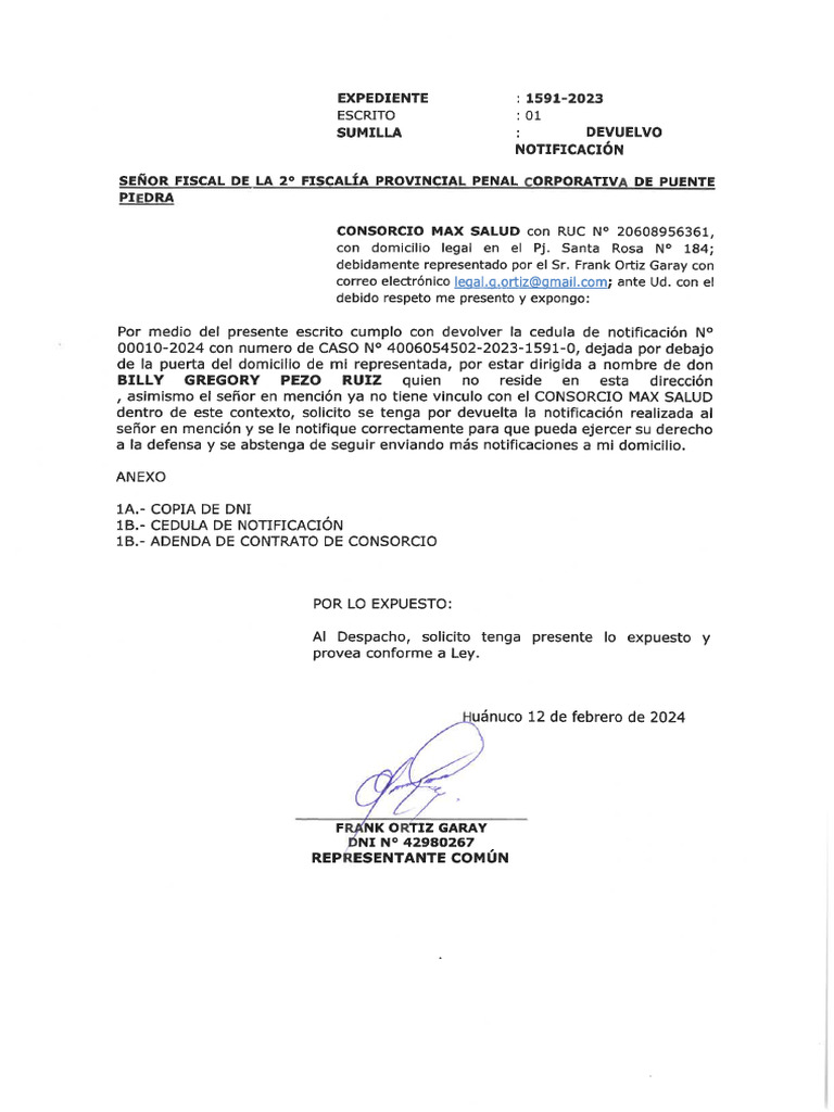 Devuelvo Cedula de Notificacion | PDF