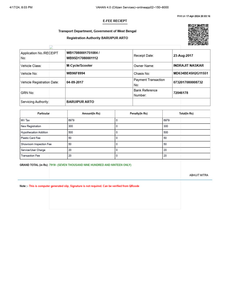 WB96F8994 DD1 | PDF | Receipt | Payments