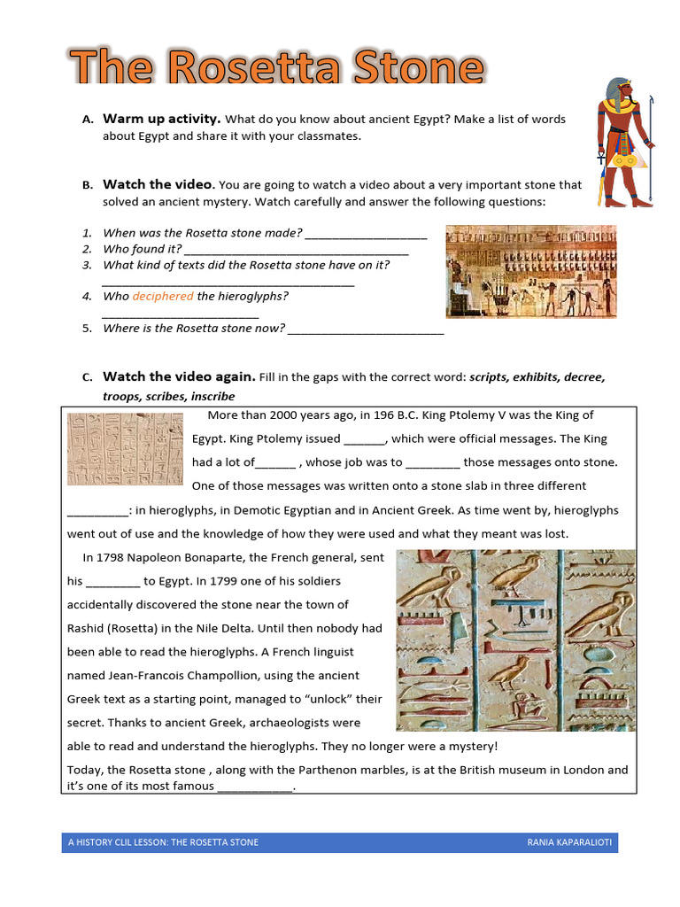 Rosetta Stone History Lesson | PDF | Ancient Africa | Egypt