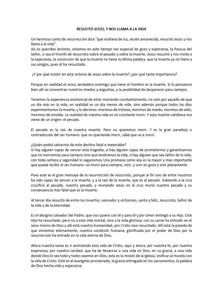 Jesús resucitó: Llamado a la vida | PDF | La resurrección de Jesús ...