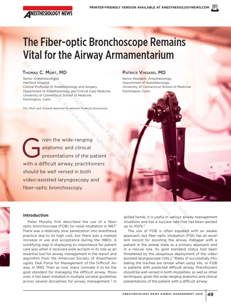 The Fiber-Optic Bronchoscope Remains Vital For The Airway Armamentarium ...