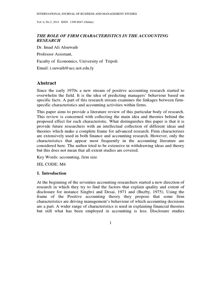 The Role of Firm Characteristics in The Accounting | PDF | Accounting ... The Role of Firm Characteristics in The Accounting | PDF | Accounting ...