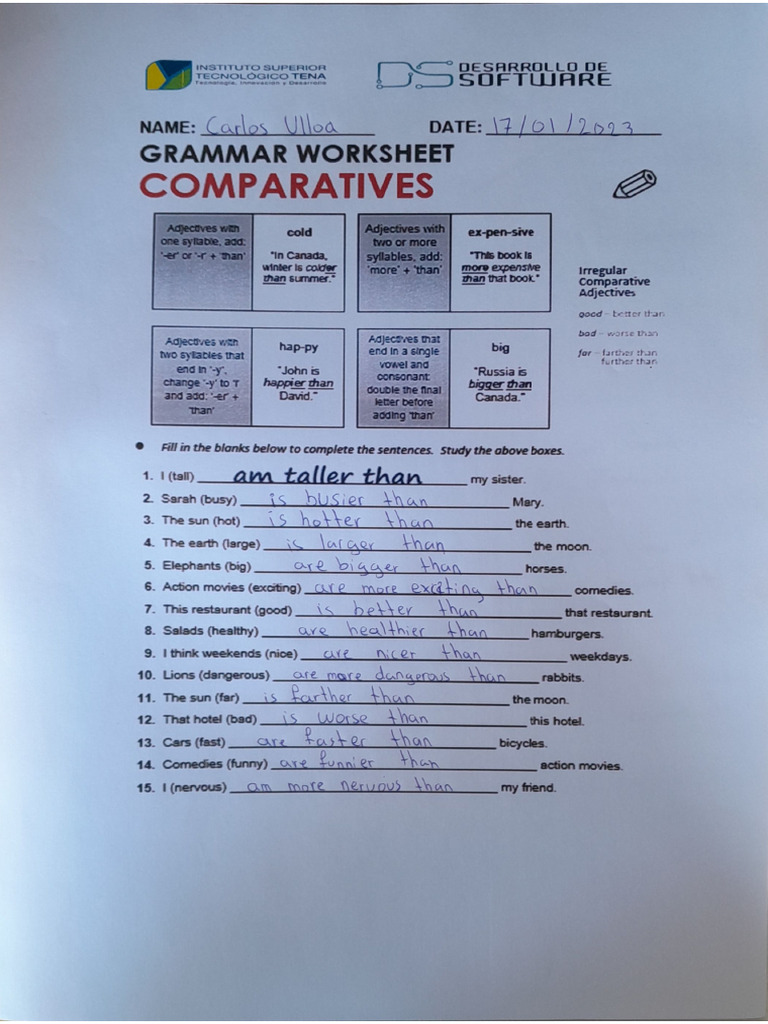 Carlos Ulloa - Homework - Comparative and Superlative | PDF