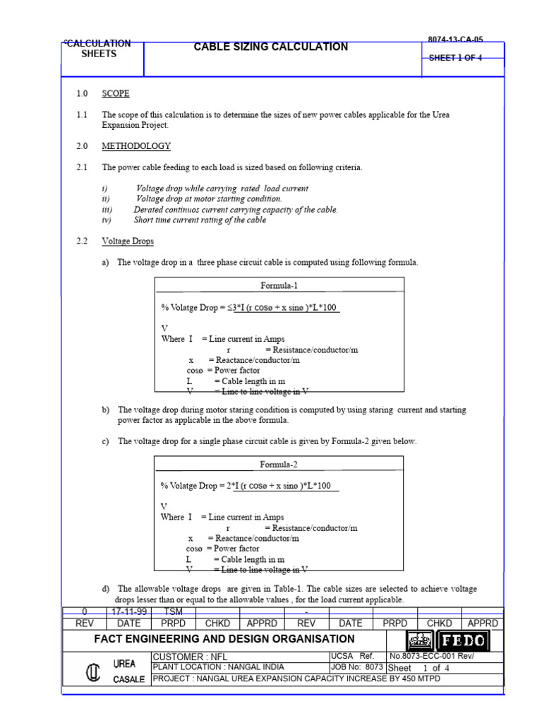 Cable Size Calculation | PDF | Manufactured Goods | Physical Quantities