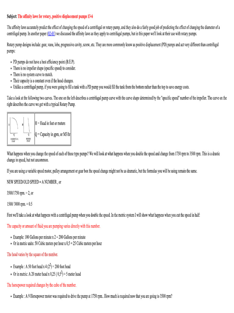 Affinity Laws, Positive Dis Placement Pumps | PDF