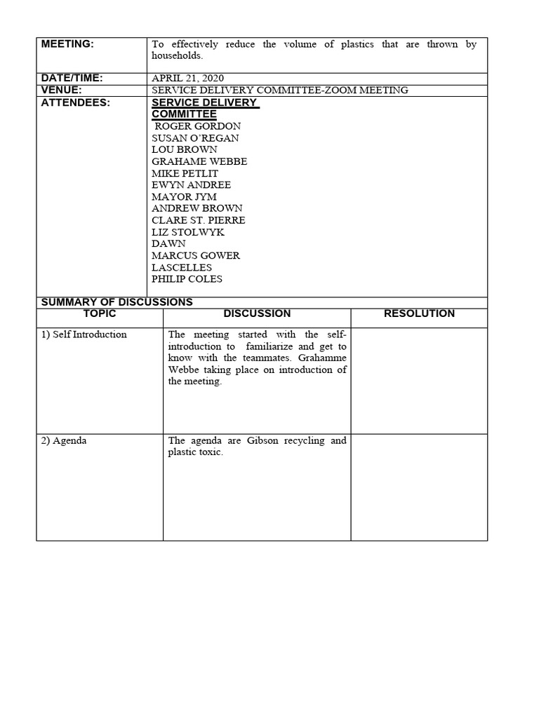 Meeting Service Delivery Committee Zoom Meeting | PDF | Recycling | Plastic