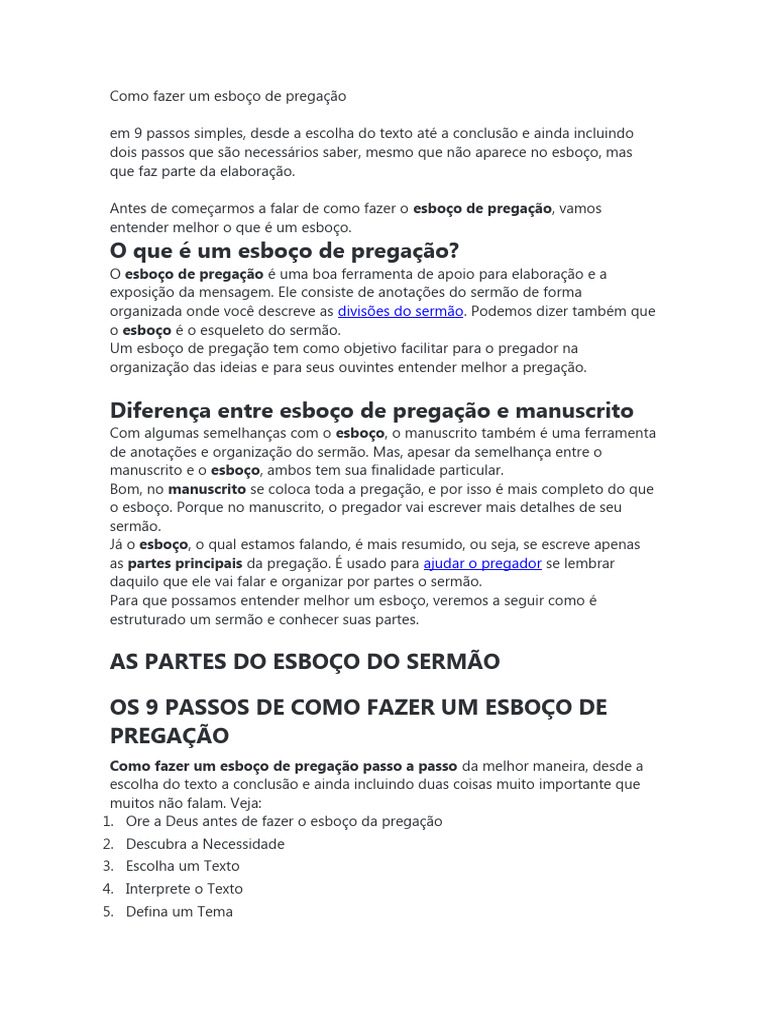 Como Fazer Um Esboço de Pregação | PDF | Sermão | Oração