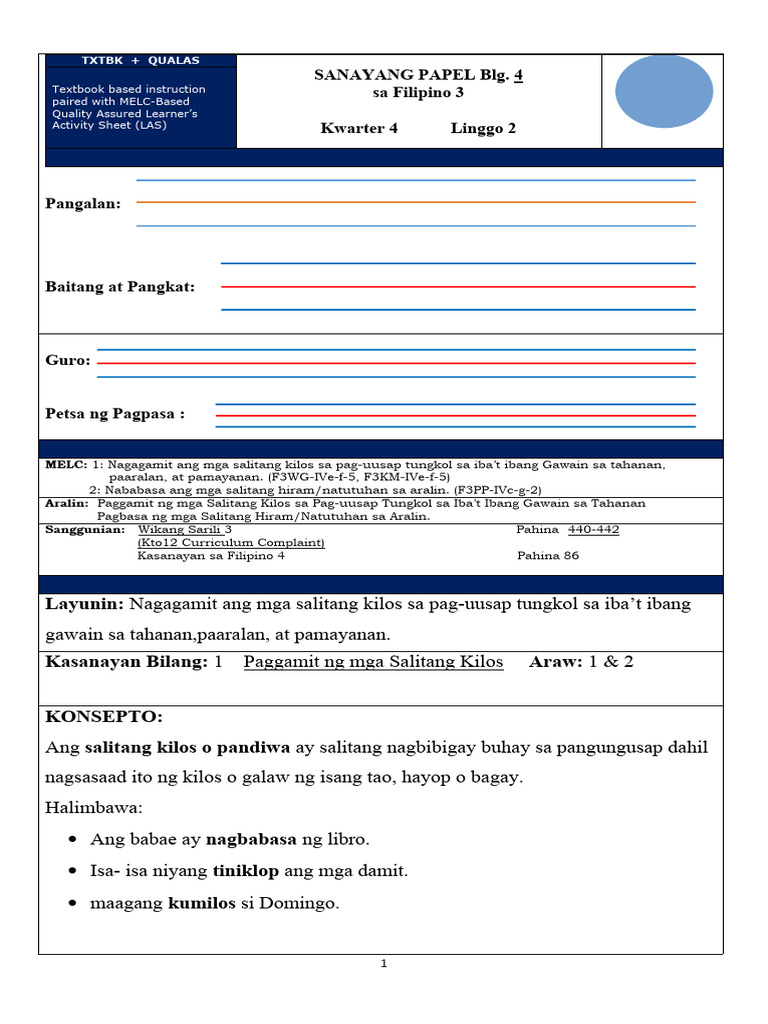 LAS Q4 Filipino3 W2 | PDF