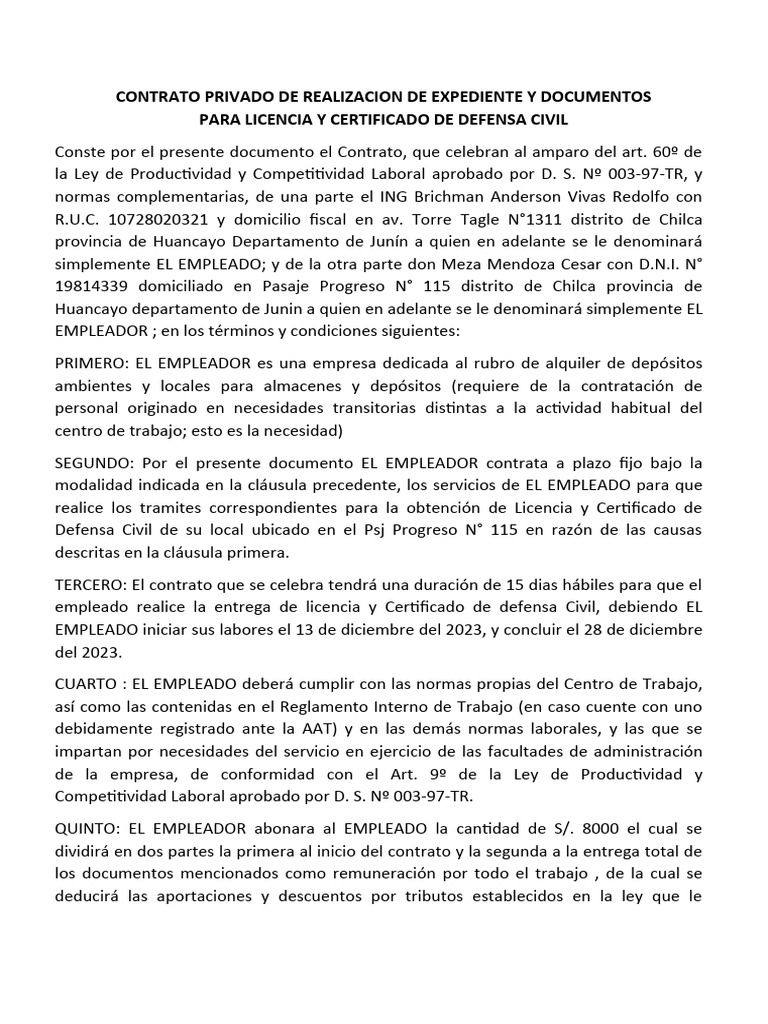 Contrato Provado | PDF | Derecho laboral