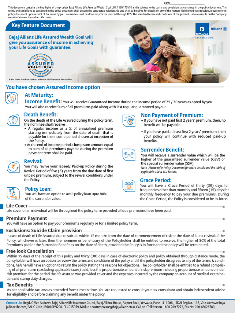 Key Feature Document: You Have Chosen Assured Income Option at Maturity ...