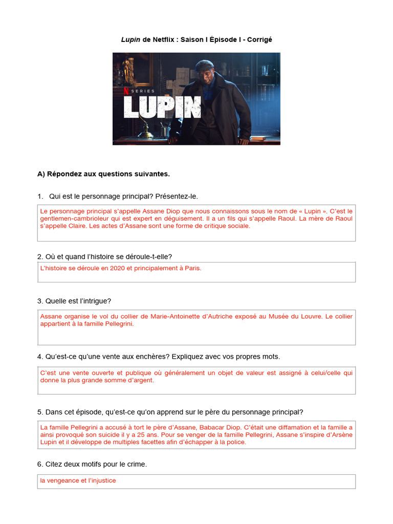 Lupin-Saison I Épisode I-Corrigé | PDF