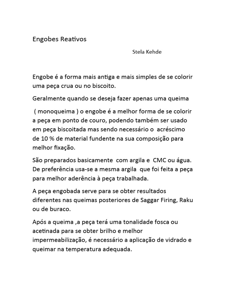 Engobes Reativos: Preparação e Receitas | PDF | Esmalte | Minerais