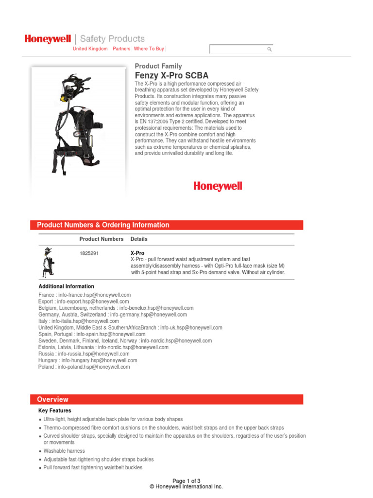 Sps Ppe Fenzy X Pro Scba Datasheet | PDF | Equipment | Manufactured Goods