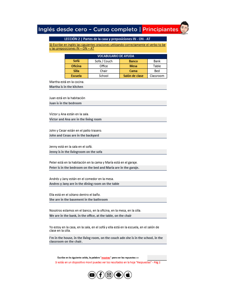 Lección 2 - Partes de La Casa y Preposiciones in On at | Descargar ...