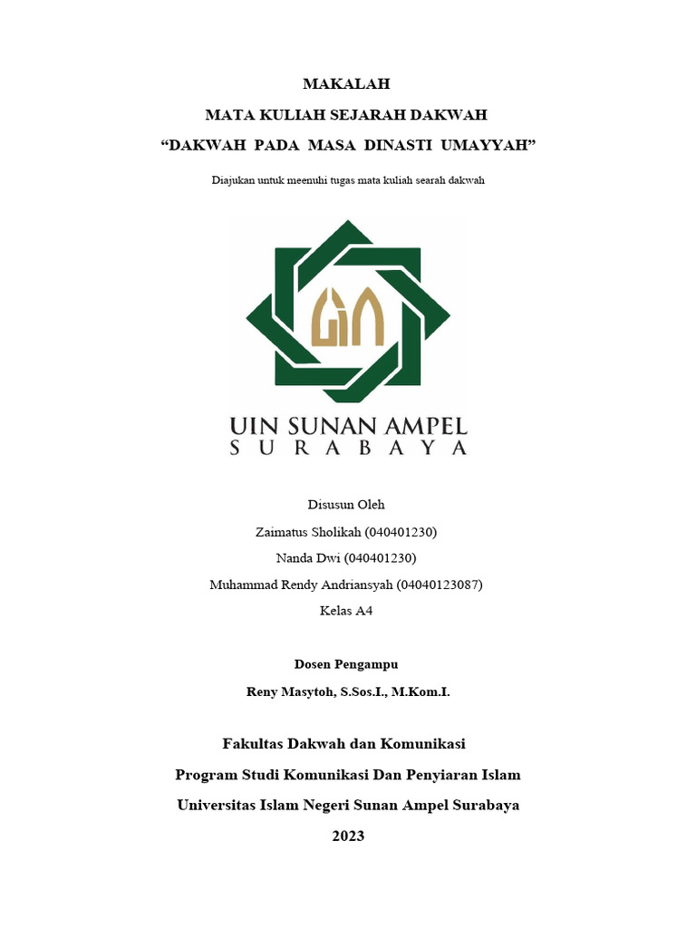 Makalah SEJARAH DAKWAH DAKWAH PADA MASA KHALIFAH DINASTI UMAYYAH | PDF ...