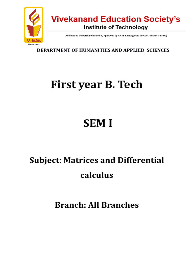 BS 101 - Sem 1 - Matrices and Differential Calculus - NEP Based - Autonomy - Proposed - Syllabus ...