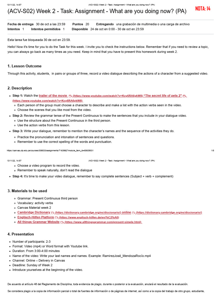 (ACV-S02) Week 2 - Task - Assignment - What Are You Doing Now - (PA) | PDF | Grammar | Linguistics