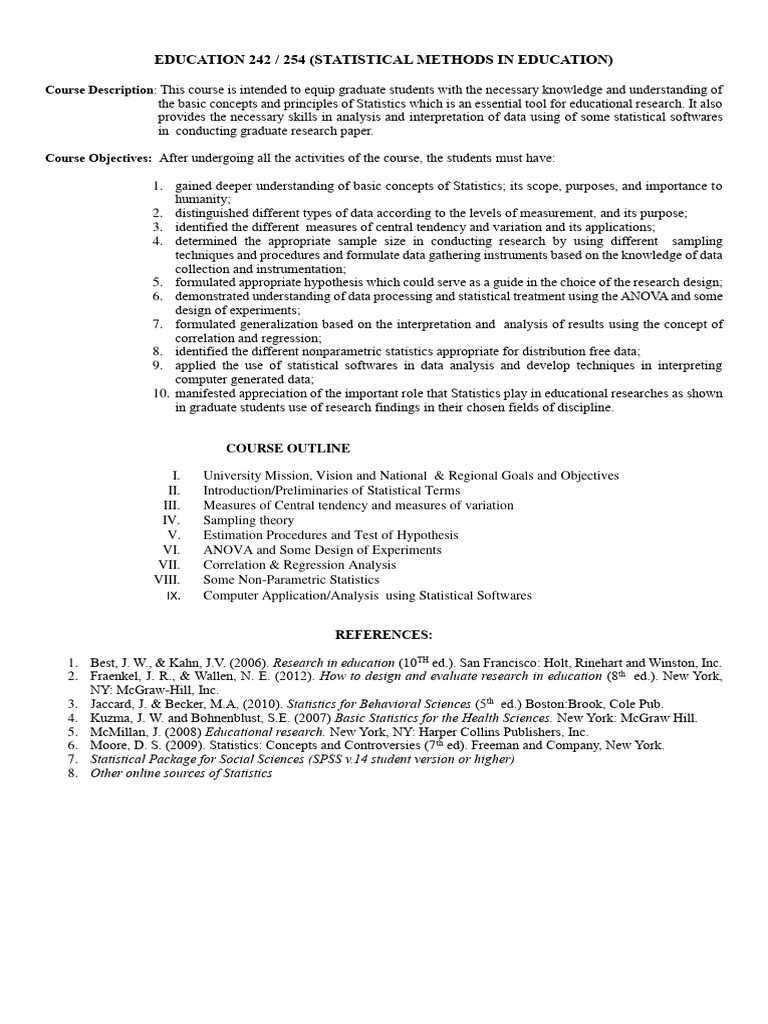 Educ 242 and 254 Course Outline | PDF | Statistics | Data