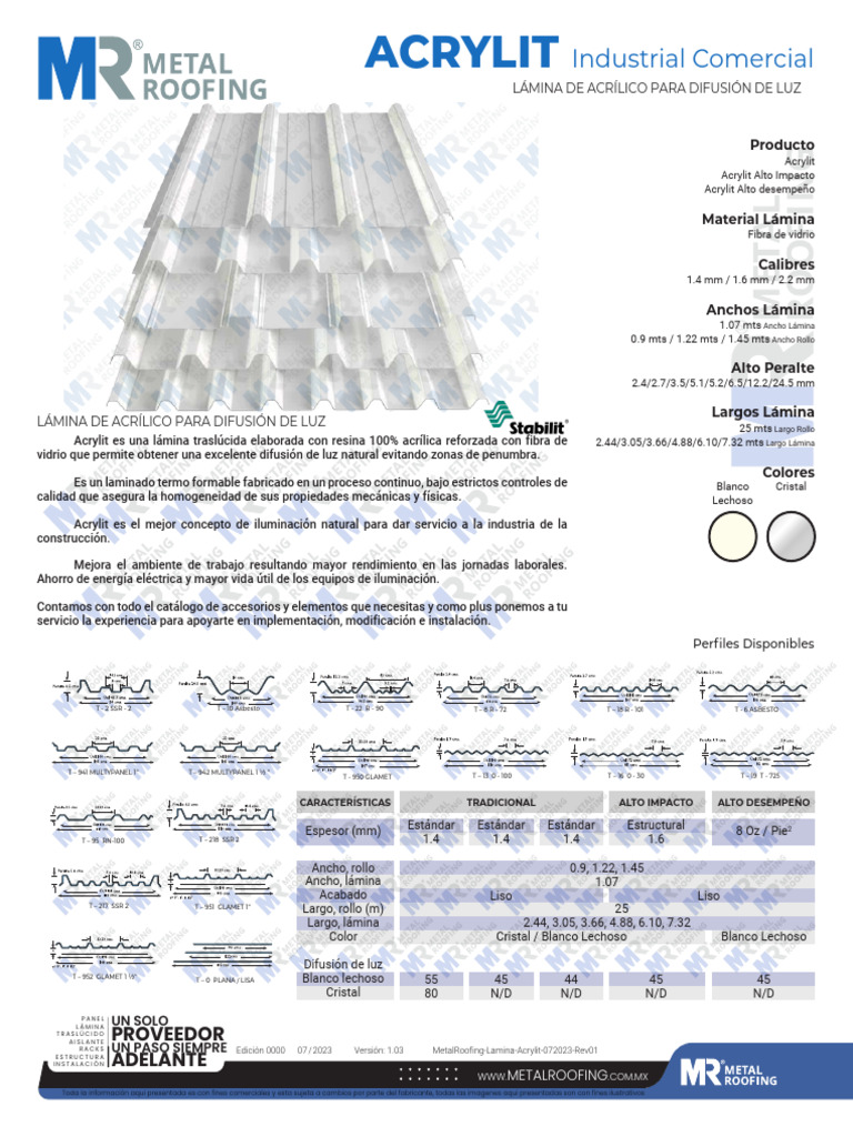 MetalRoofing Lamina Acrylit 072023 Rev01 | PDF | Materiales