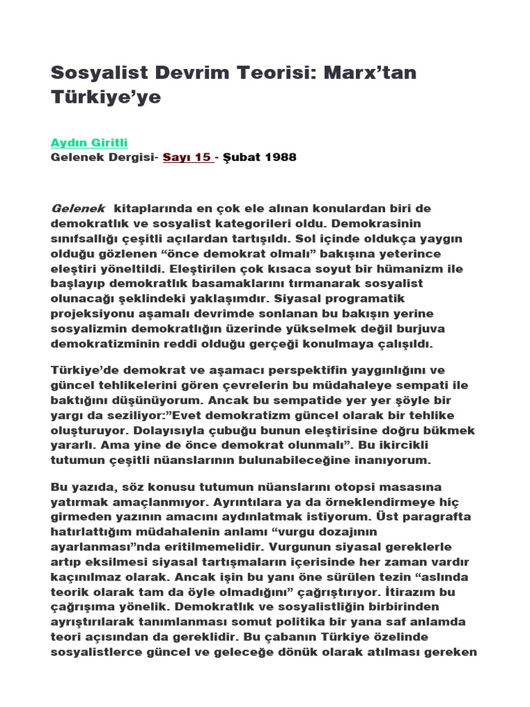 Aydin Giritli-Sosyalist Devrim Teorisi Marxtan Turkiyeye | PDF