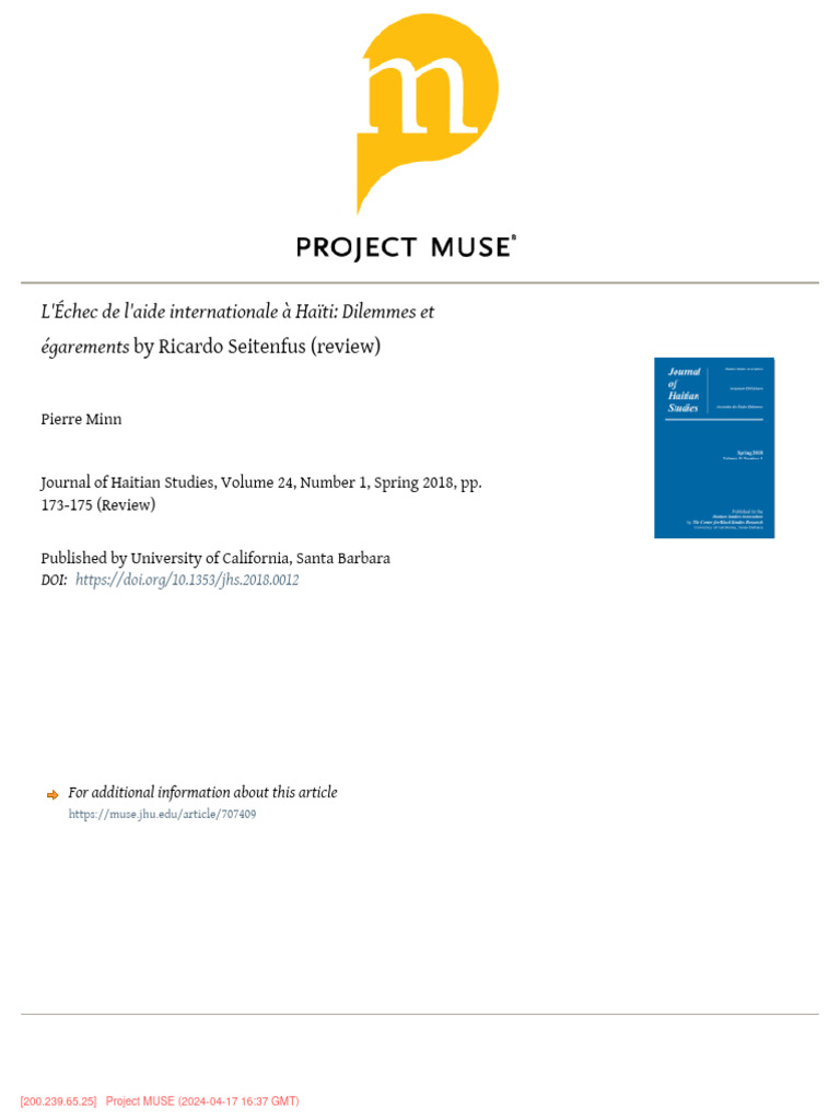 Project Muse 707409 | PDF | Haiti | United Nations Stabilisation Mission In Haiti
