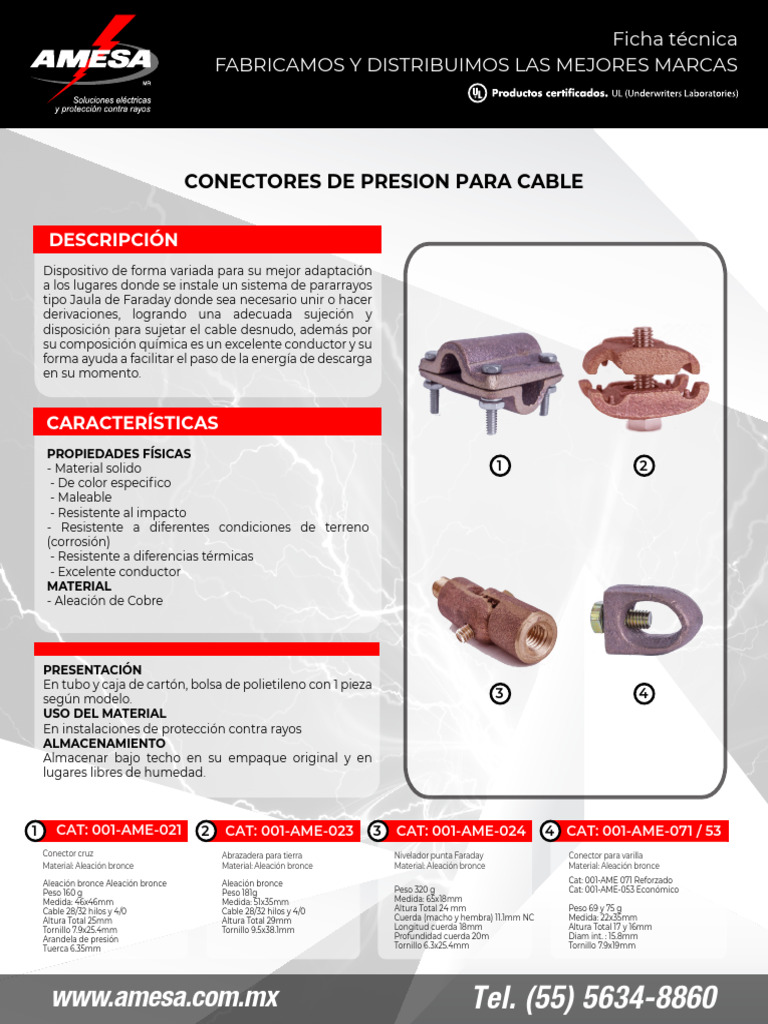Conectores de Presión para Cable AMESA - AME021-023-024-053-071 | PDF | Tornillo | Conector ...