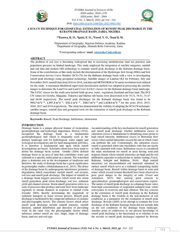 A SCS-CN Technique For Geospatial Estimation of Runoff Peak Discharge (2022) | PDF | Surface ...