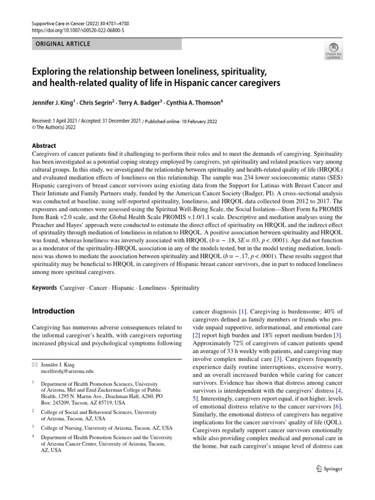 Exploring The Relationship Between Loneliness, Spirituality 520 - 2022 - Article - 6800 | PDF ...