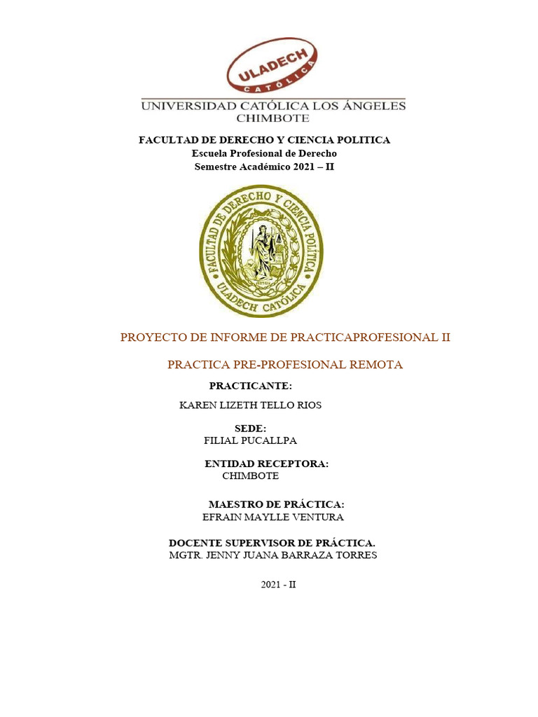 Proyecto de Informe de Practicas Preprofesionales Ii Karen Lizeth Tello ...