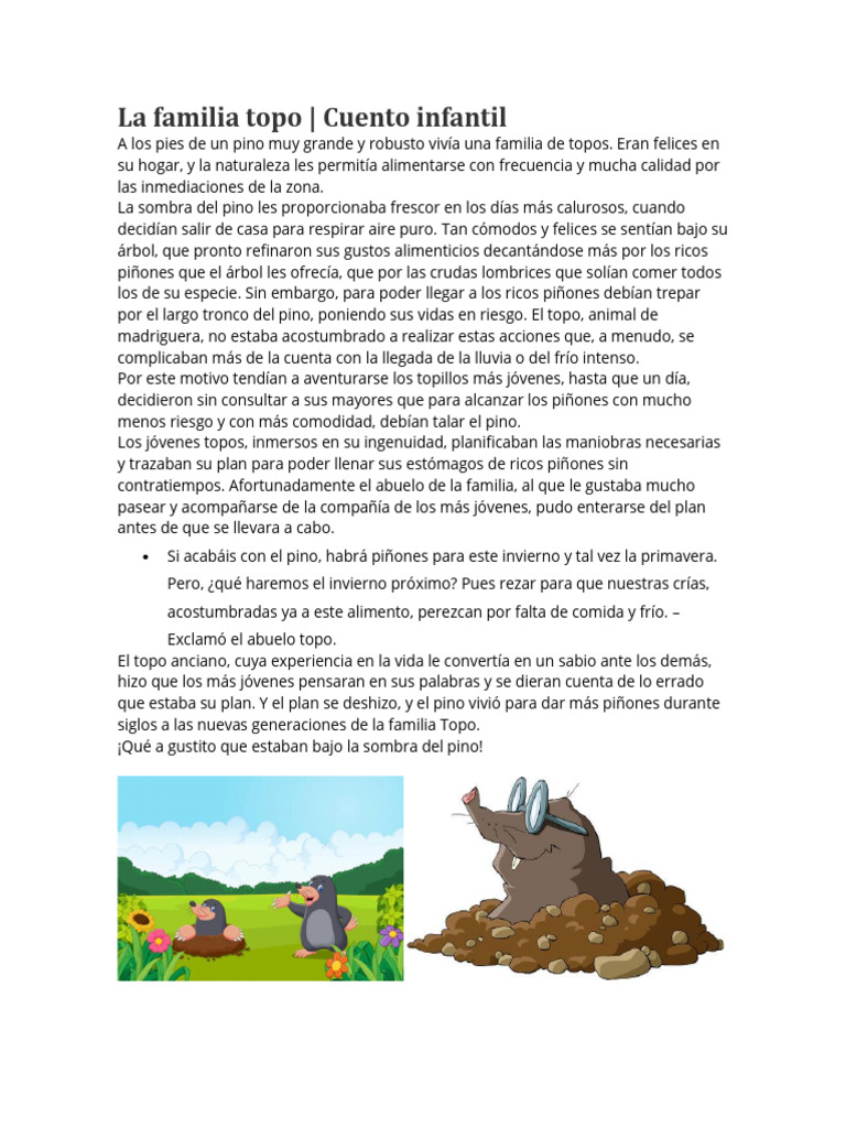 La familia topo y el pino sabio | PDF | Hogar, jardinería y bricolaje