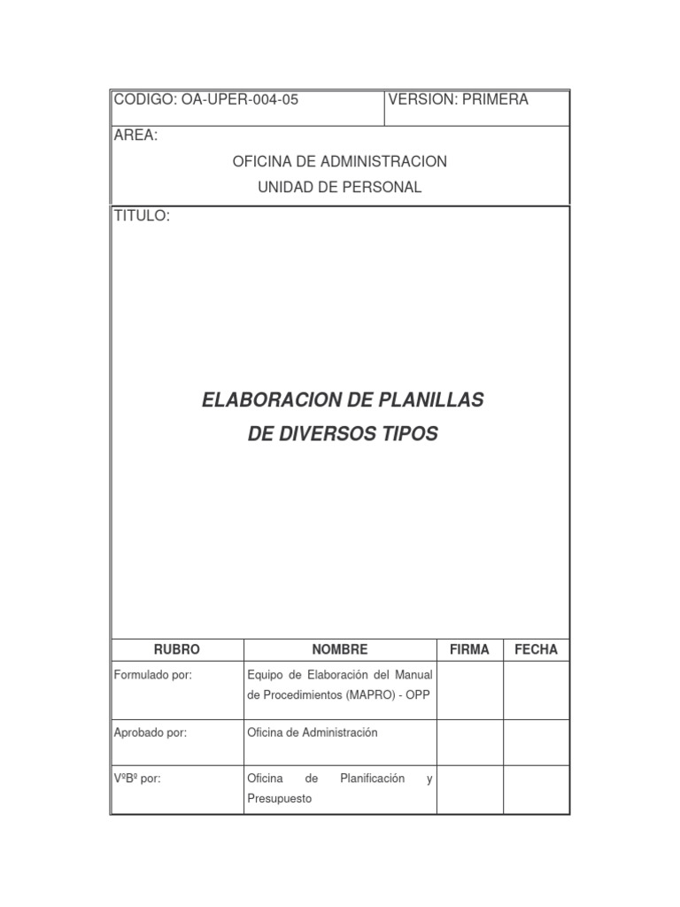 OA_UPER_004_05_Elaboración_Planillas_Diversos_Tipos | PDF | Servicio ...