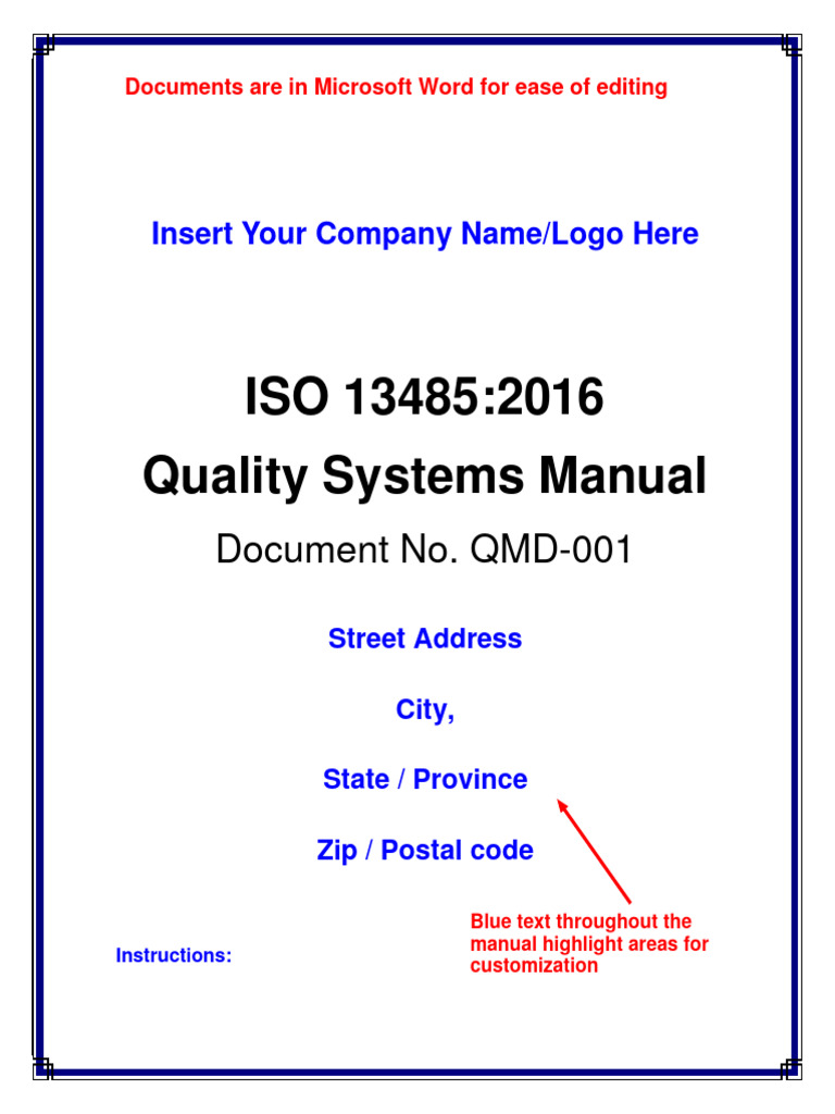 ISO 13485:2016 Quality Manual Guide | PDF | Quality Management System ...