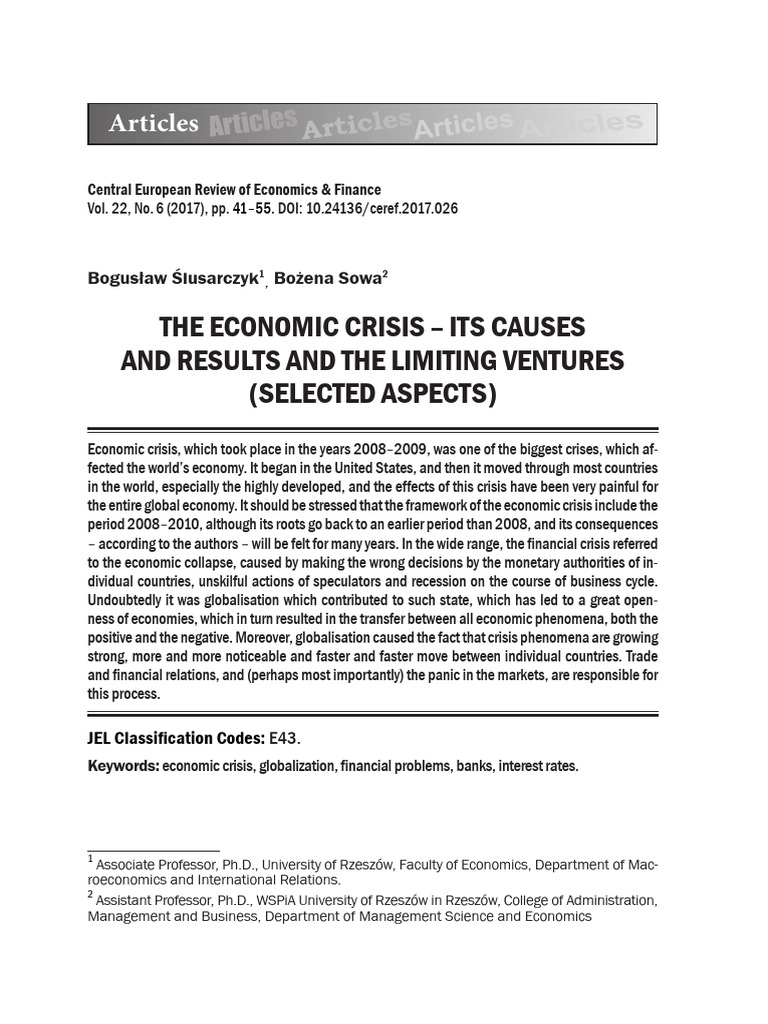 The Economic Crisis Its Causes and | PDF | European Exchange Rate ...