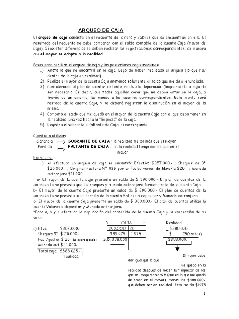 Arqueo de Caja: Pasos y Ejercicios | PDF | Contabilidad | Economias