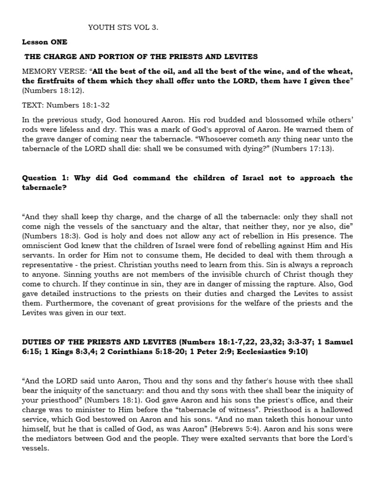 Youth STS Vol 3 - Lessons 1-3 | PDF | Aaron | Book Of Numbers