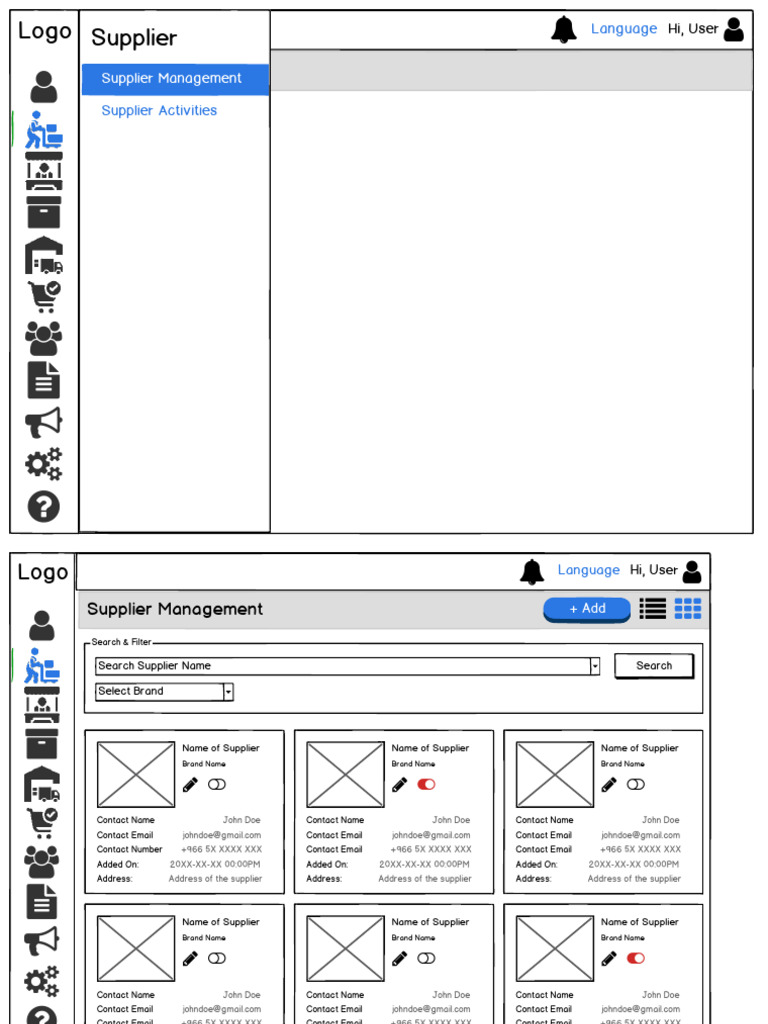 Suppliers Wireframes | PDF | Computer Mediated Communication | Internet