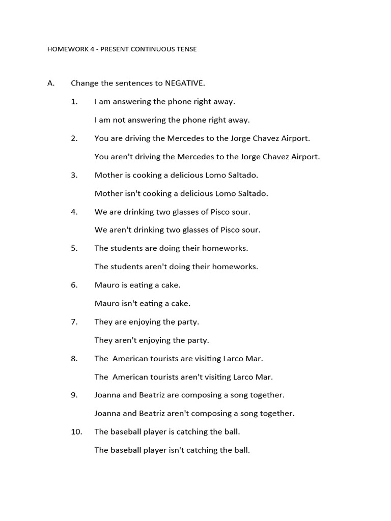 HOMEWORK 4 - PRESENT CONTINUOUS TENSE | PDF