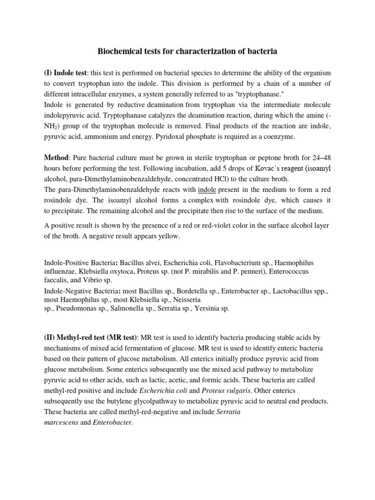 Bacterial Biochemical Test Guide | PDF | Chemistry