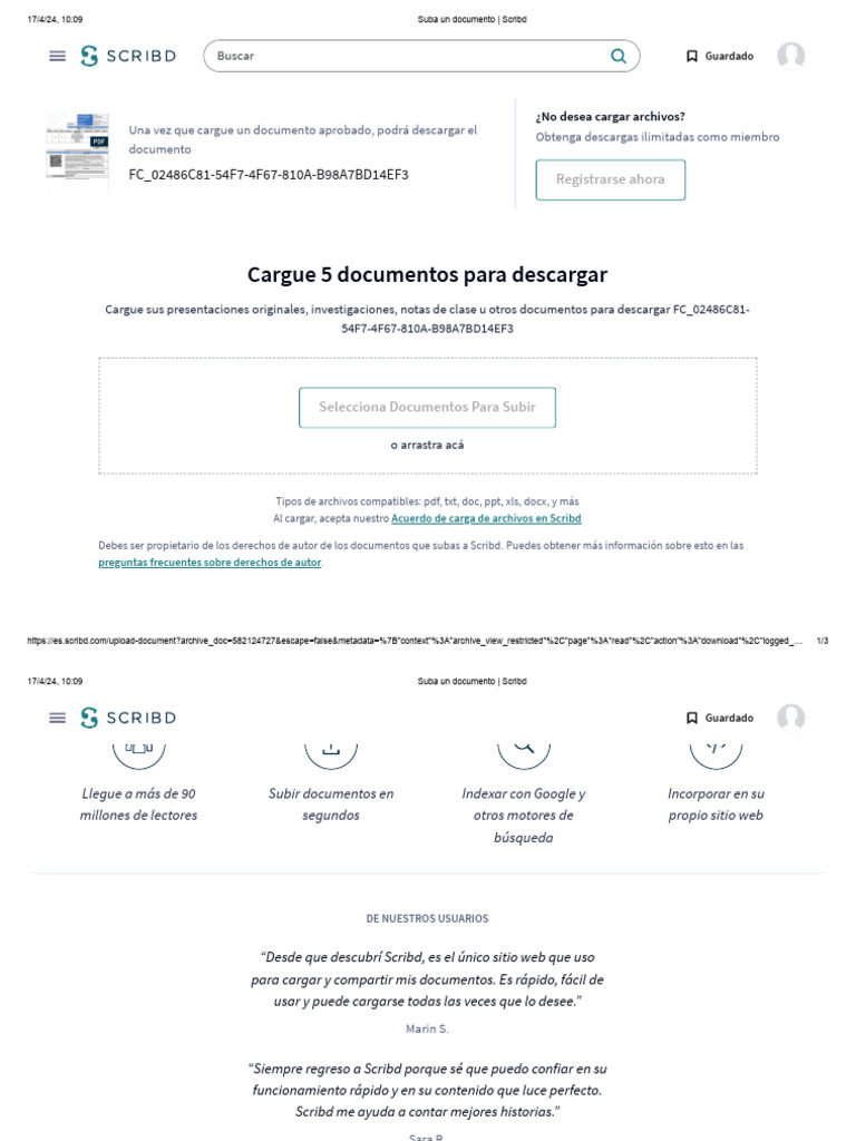 Cargue 5 Documentos para Descargar: FC | PDF | Scribd | Sitios web