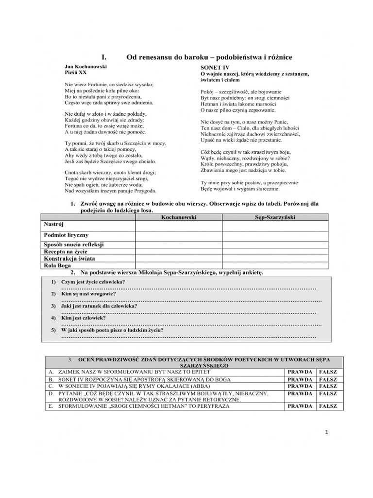 Barok - Karta Pracy (1-8 S.) | PDF