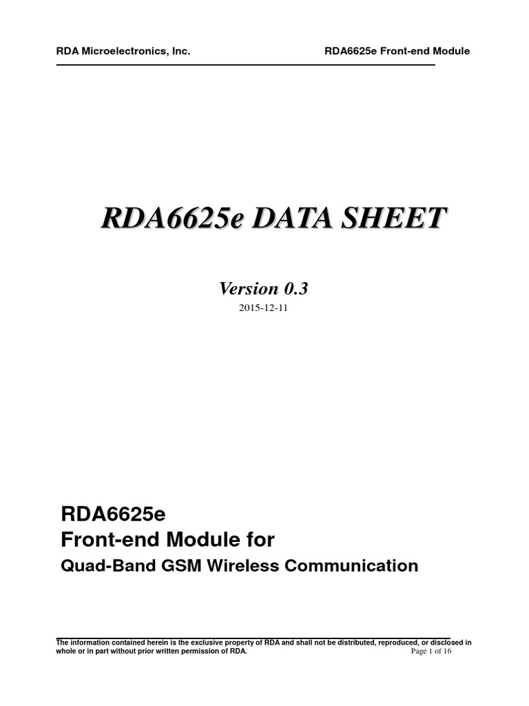 RDA6625E - Datasheet V0.3 | PDF | Amplifier | Cmos