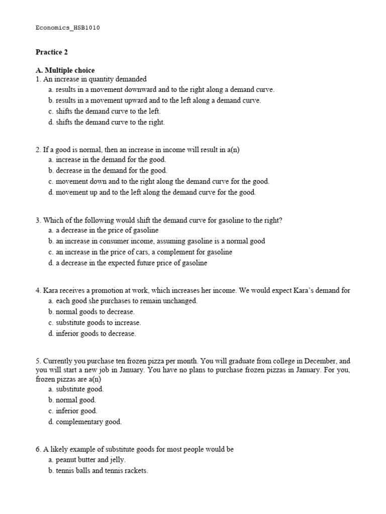 Practice 2 - Demand and Supply - HSB1010 | PDF | Demand | Demand Curve