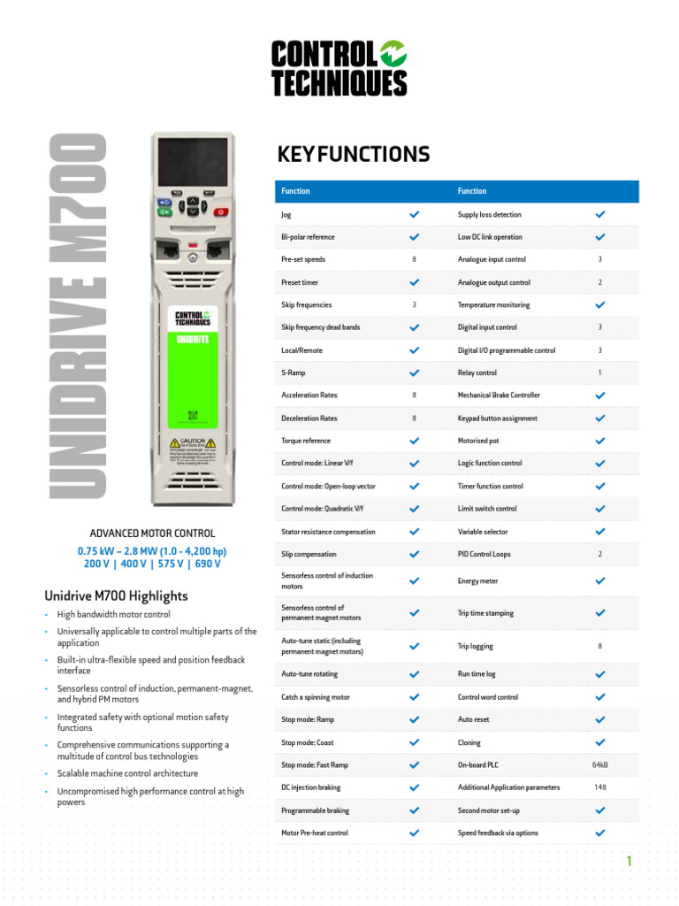 Unidrive-M700-Datasheet | PDF | Electric Motor | Power Inverter