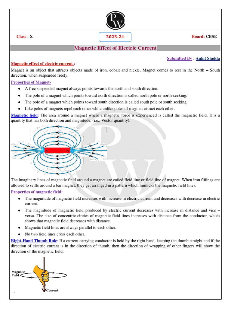 Magnetic Effects of Electric Current | PDF | Electromagnetic Induction ...