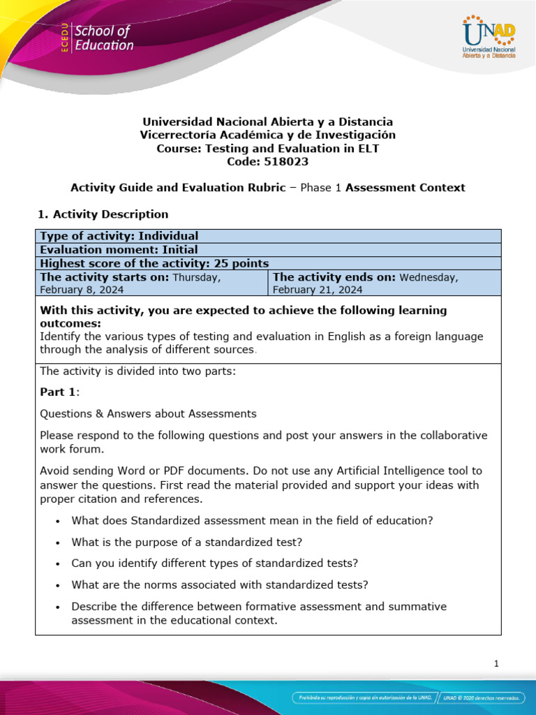 Activity Guide and Evaluation Rubric - Phase - 1 - Assessment Context ...